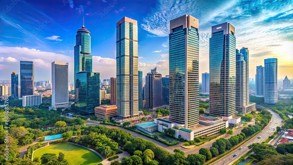 Iconic Lippo Centre towers and Bank Negara Indonesia in Jakarta ...