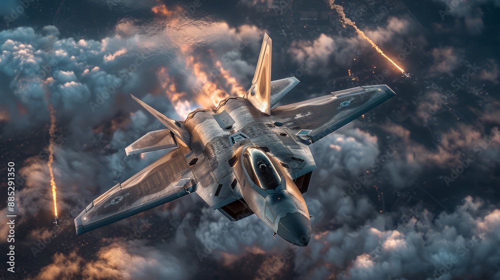 Intense aerial combat between fighter jets, with dramatic dogfighting ...