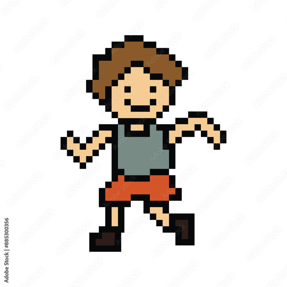 Cute pixel cartoon 8bit character man run or running jog cardio ...
