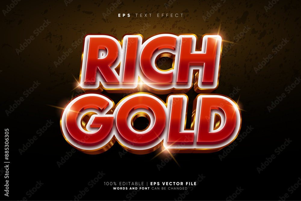Super Luxury Red Rich Gold 3D Text Effect Stock Vector | Adobe Stock
