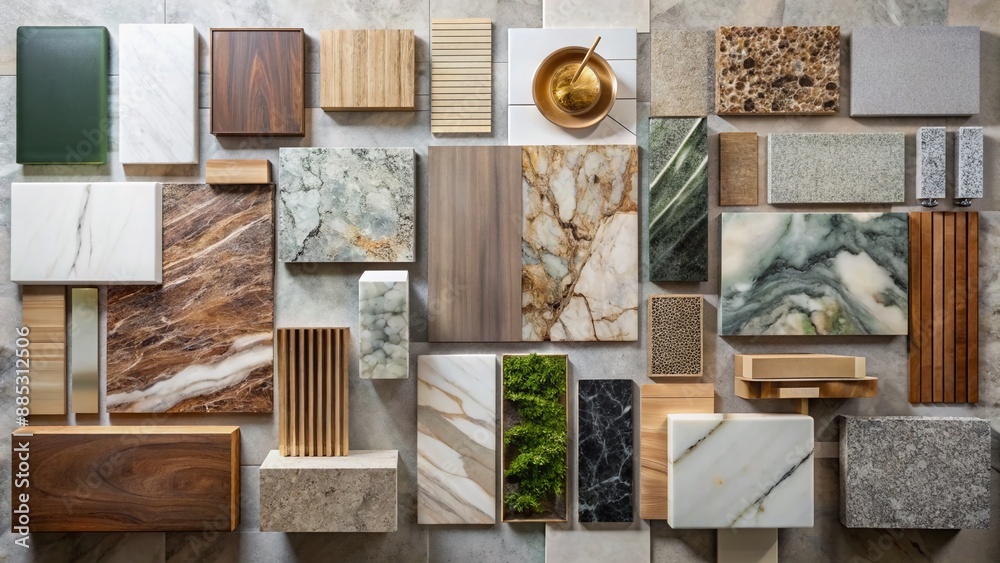 interior design material sample moodboard with luxury surfaces like ...