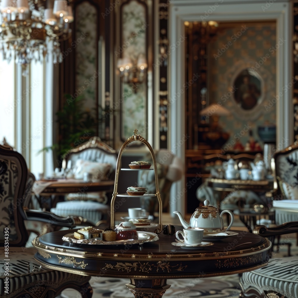 An elegant tea room with antique furniture and a selection of fine teas ...