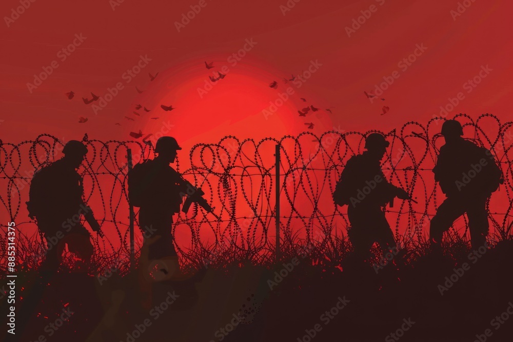 red with black image illustration Military and armed border guard ...