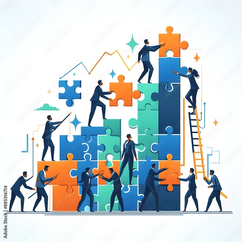 Minimalist Illustration of diverse team of professionals working ...
