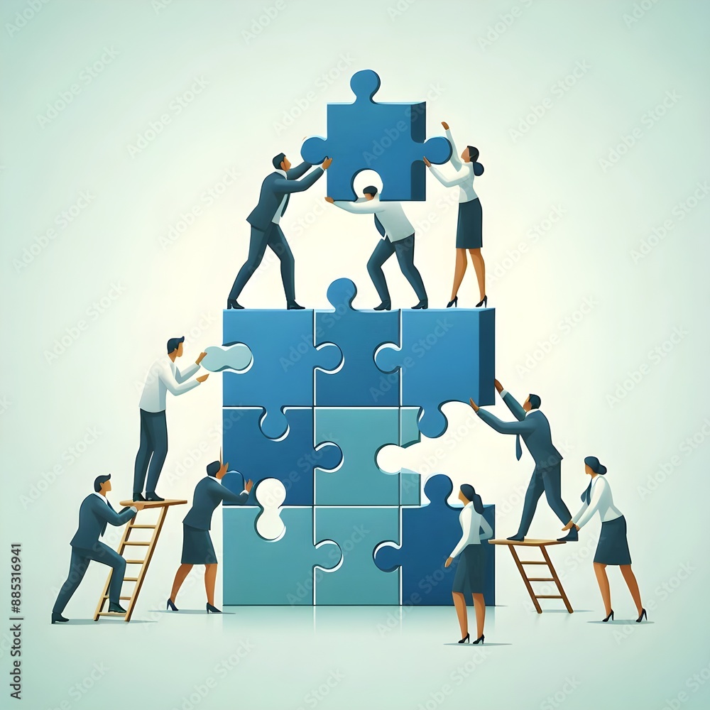 Minimalist Illustration of diverse team of professionals working ...