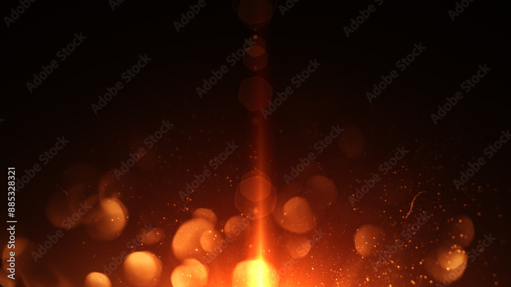 Glowing light in the dark background of an orange gradient.film texture ...