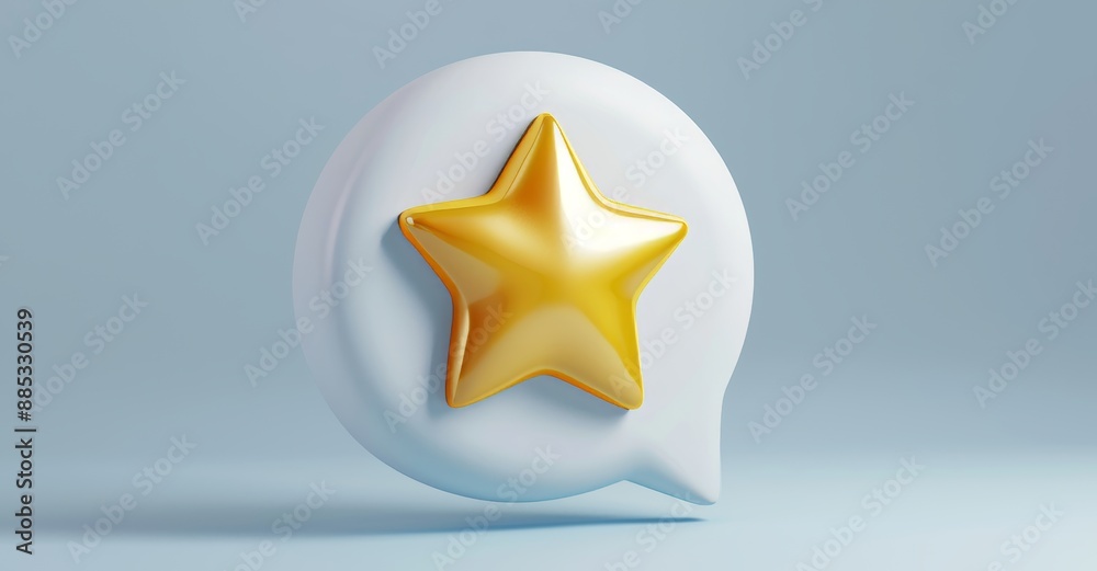 This gold star rating 3D icon design element is isolated on a white ...