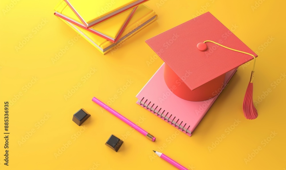 3d rendering illustration of back to school concept and degree ...