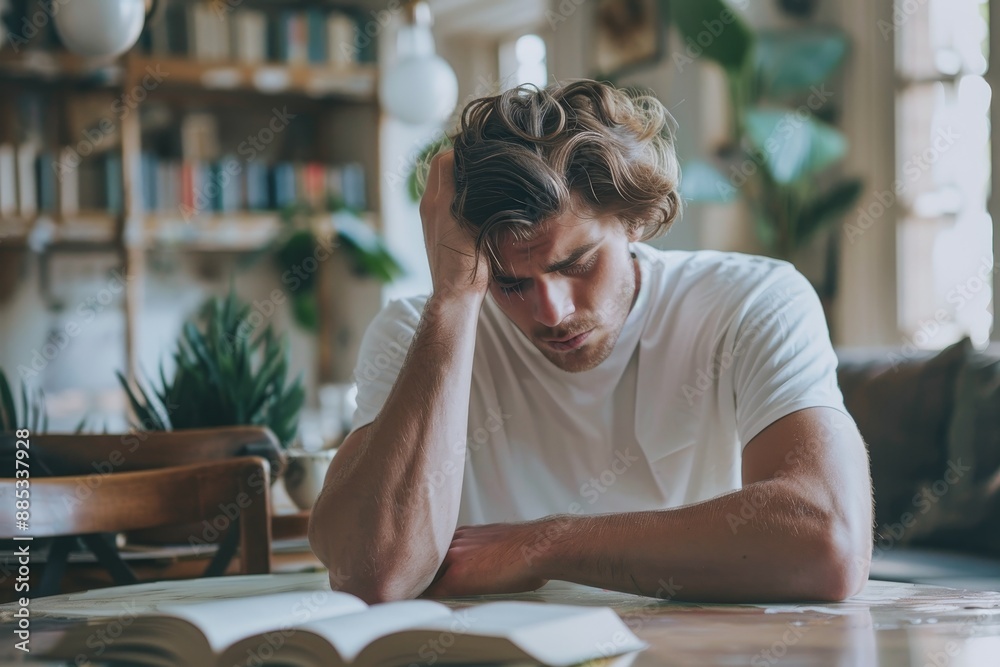 Angry young male student has no idea what to do. Exam preparation and ...