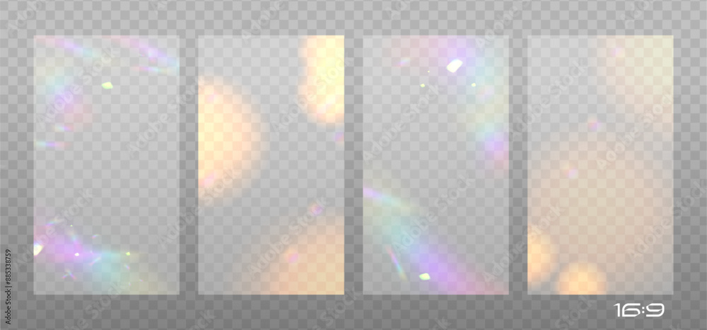 Set of 16x9 sized overlays with colorful lens dispersion, crystal ...