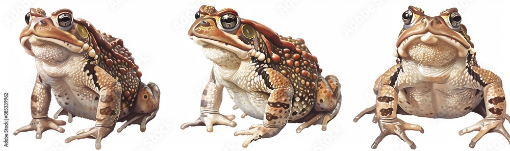 A collection of watercolour illustrations of common toads isolated on ...
