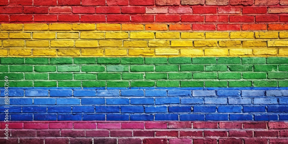 Brick wall painted in the colors of the lgbt flag, representing pride ...