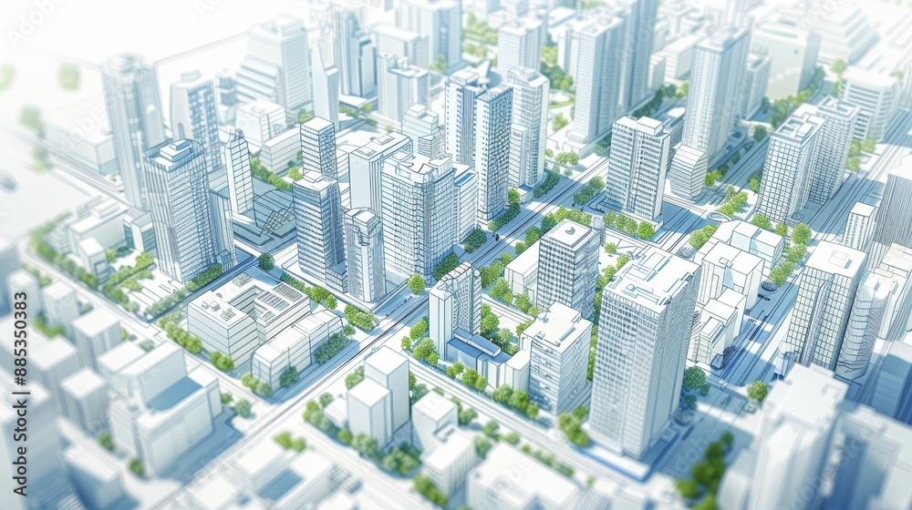 A technical blueprint that depicts urban planning, city zoning ...