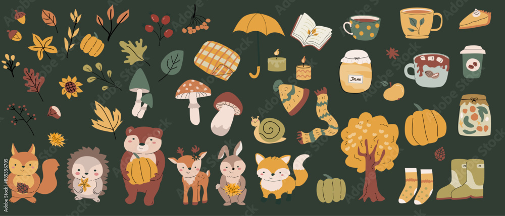 Fall animals bundle with leaves and other seasonal items and clothes ...