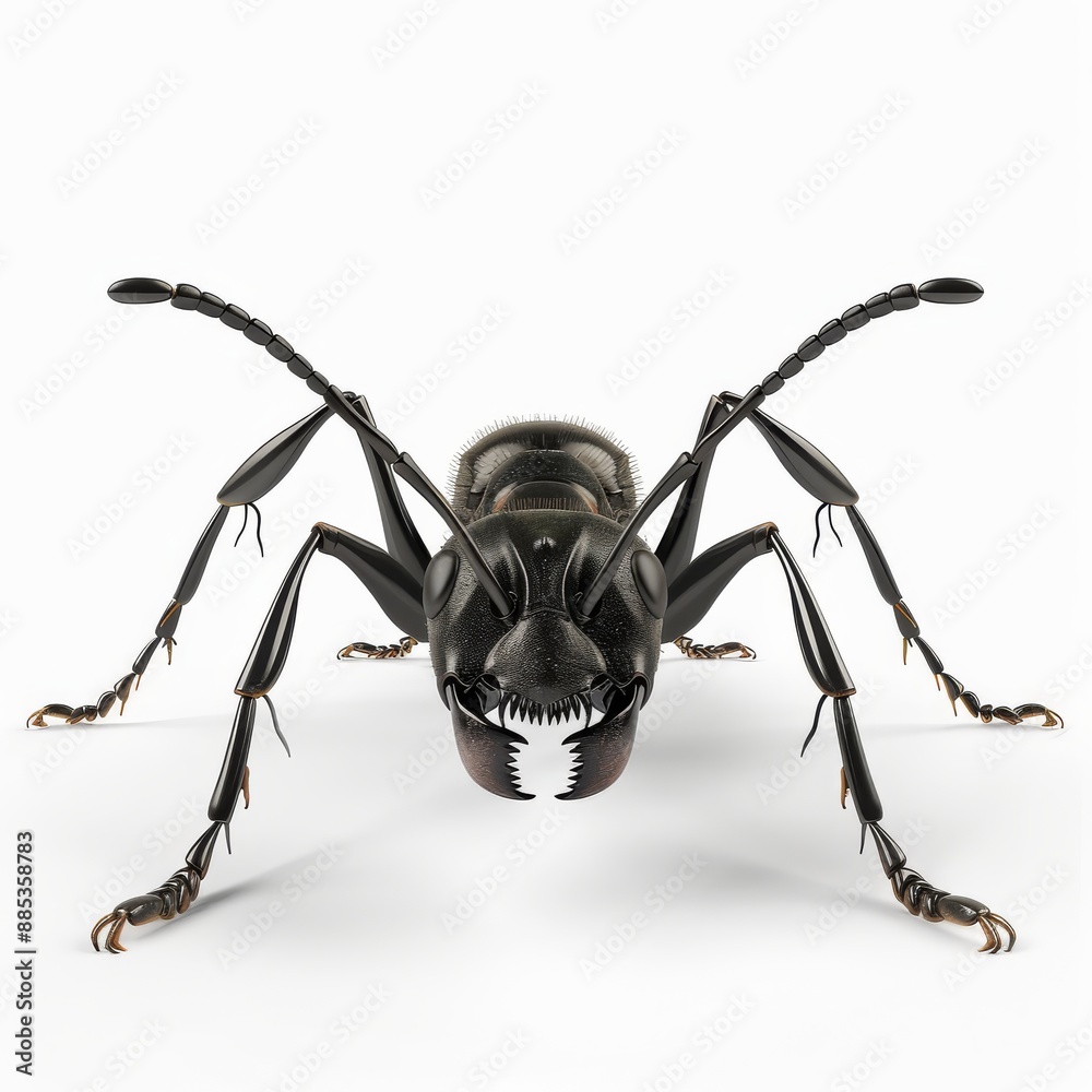 An ant with segmented body and strong mandibles and jointed legs ...
