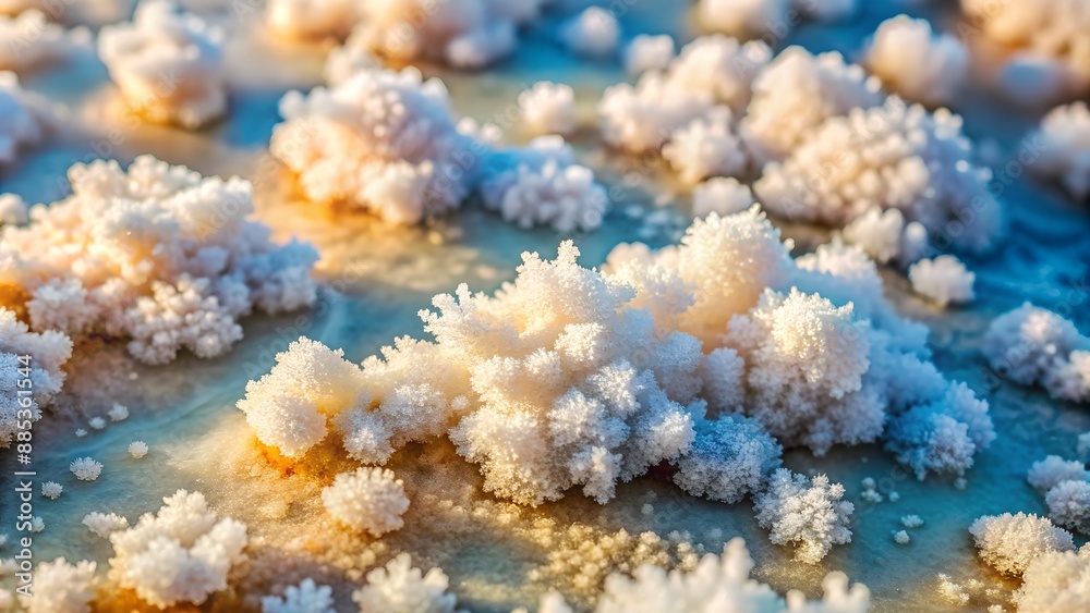 Delicate salt crystals formed on the surface of halophilic bacteria ...