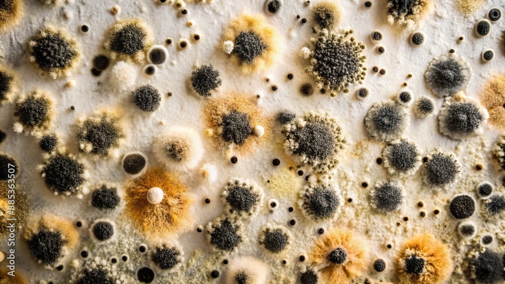 Black mold spores growing on a wall surface, mold, spores, fungus ...
