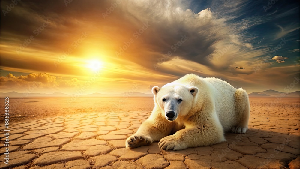 Polar bear melting in scorching desert heat, polar bear, melting ...
