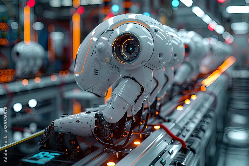 AI-driven manufacturing process with robotic arms, illustrating ...