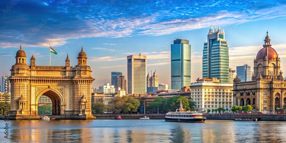 Mumbai skyline with famous landmarks, Mumbai, India, skyline,cityscape ...