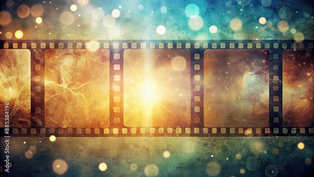 Realistic film strip texture with light leaks, creating an abstract and ...