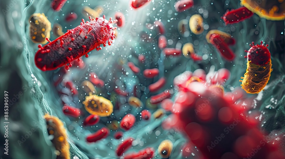 Artistic depiction of bacterial infection spreading in a tissue ...
