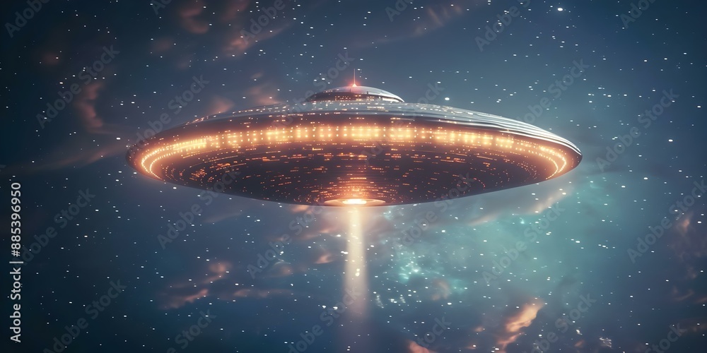 Communicating with Extraterrestrial Civilizations UFOs Sending Light Beams. Concept ...