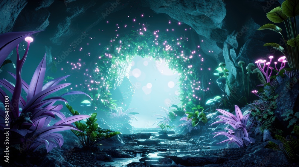 Craft an awe inspiring image of a secret passage leading to a magical ...