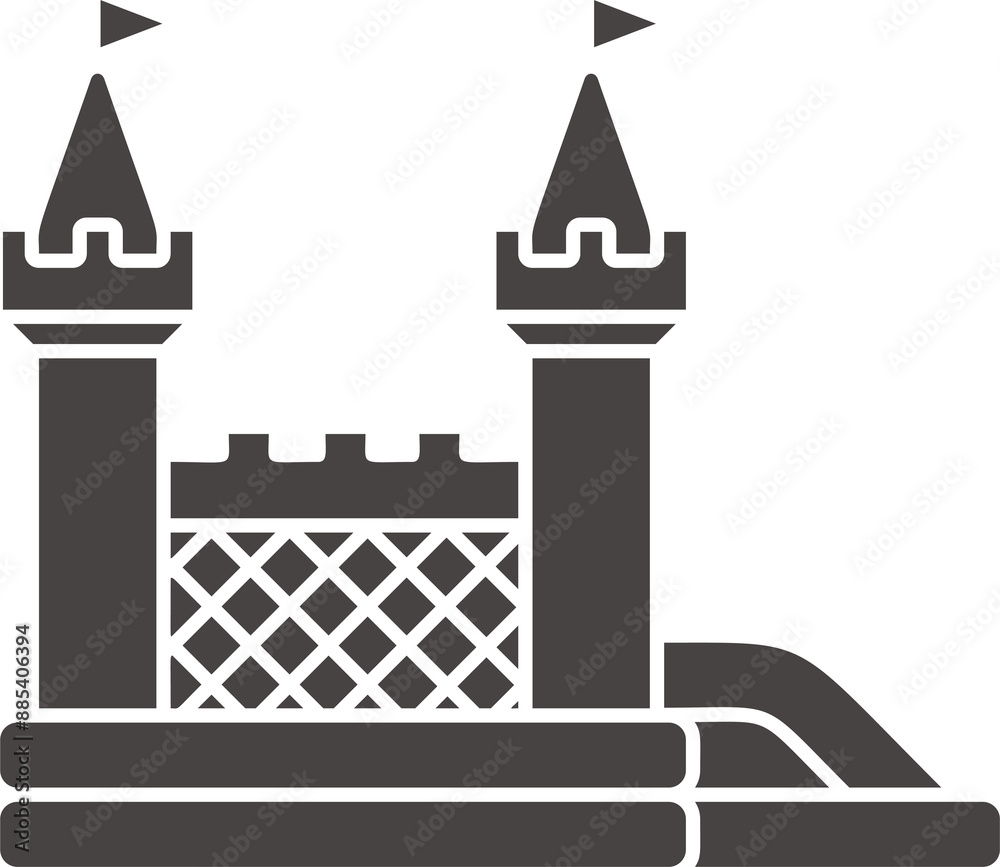Bouncy castle icon. Inflatable house pictogram with slide for air ...