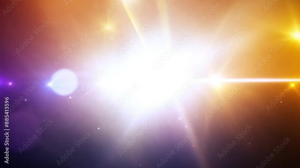 Colorful left blue and purple optical lens flares shine rays light ...