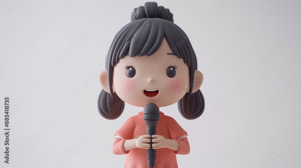 Adorable clay musician girl with microphone singing, full body, facing ...