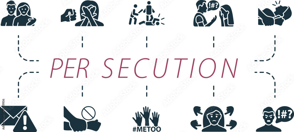 Persecution icons set. Creative icons: sexual harassment, violence ...