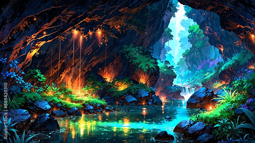 caves in new zealand anime style stunnin background Stock Illustration ...