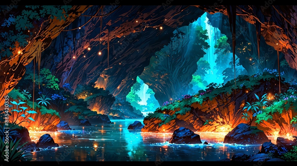 caves in new zealand anime style stunnin background Stock Illustration ...