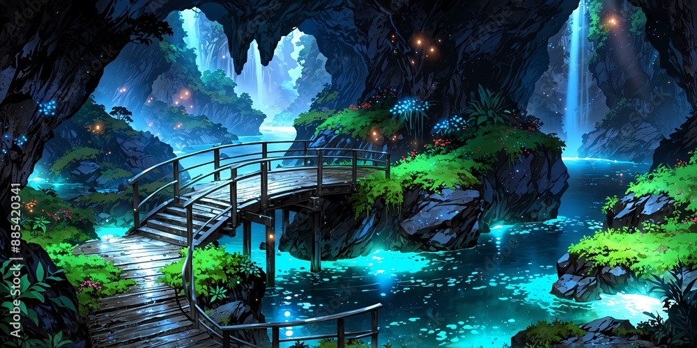 caves in new zealand anime style stunnin background Stock Illustration ...
