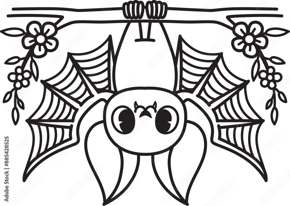 Bold line drawing cute baby bat hang upside down, with editable stroke ...