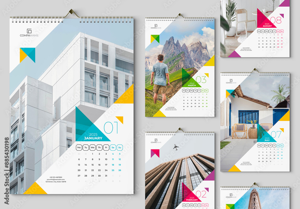 Creative Wall Calendar 2025 Layout with Colorful Accents Stock Template ...