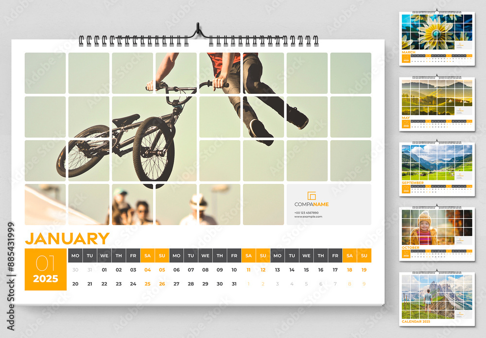 Landscape Calendar 2025 Layout with Orange Accents Stock Template ...