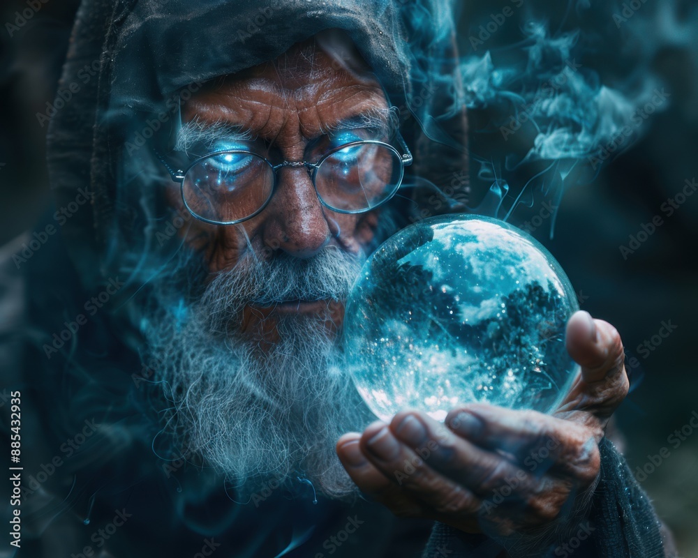 Mystic Seer Gazing into the Future with Crystal Ball in Hyper-Realistic ...