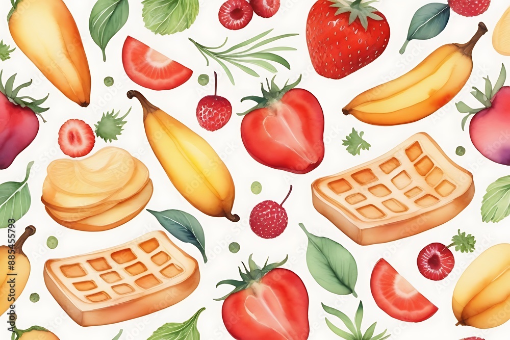 Food-themed seamless patterns made from hand-drawn watercolor ...
