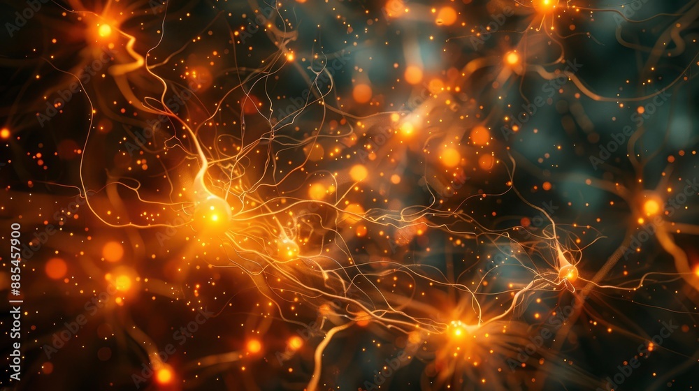 Neural networks depicted as a pulsating network of light and data ...