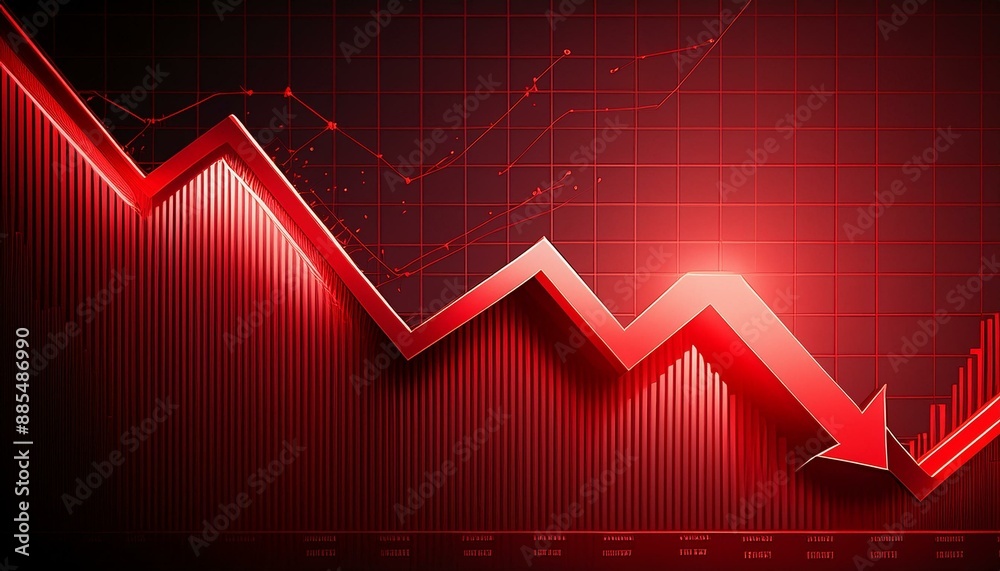 Price Drop Chart in Red Downward Trend with Red Arrow Showing Decline ...