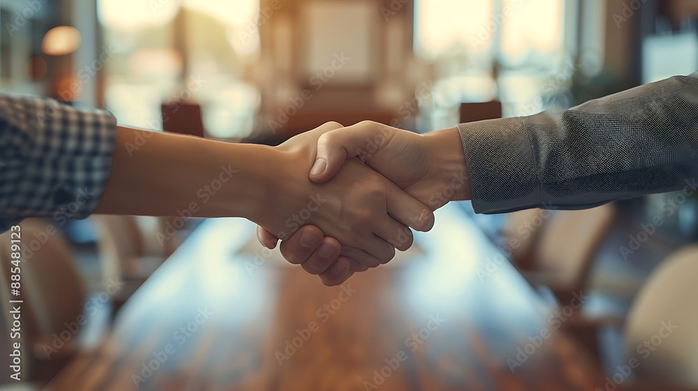 A warm handshake between a new team member and their manager in a ...