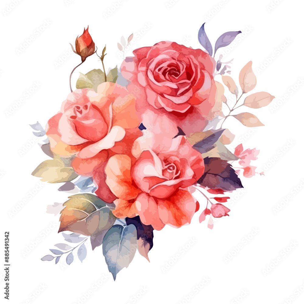 Watercolor Beautiful Roses Clip Art, Floral Illustration, Digital ...