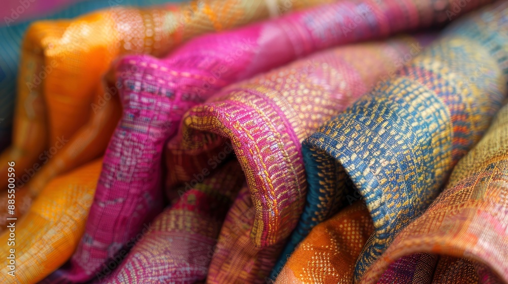 The vibrant colors and patterns of traditional Indian handloom fabrics ...
