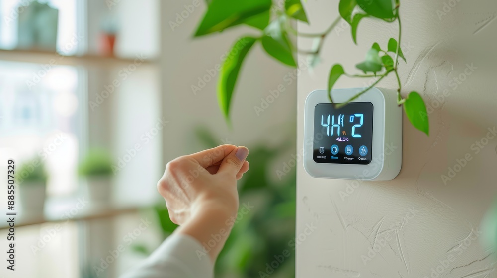 A person is using an air quality monitor to check the levels of carbon ...