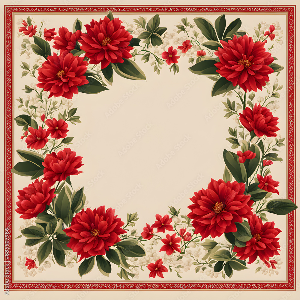 I created a beautiful border using vector flowers that are a vibrant ...
