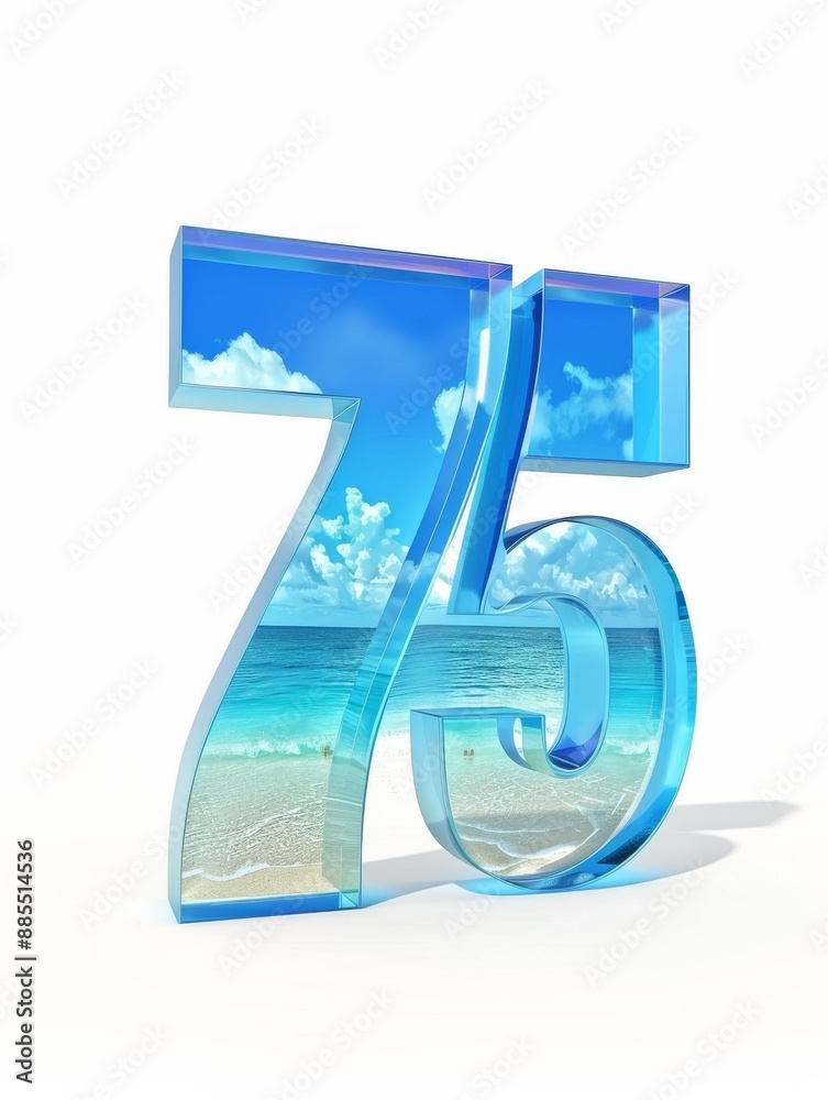 The English letter "75" icon traps clear sky and beach, front view ...