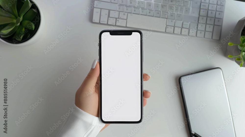 cell phone blank screen mockup woman hand holding , blank screen phone ...