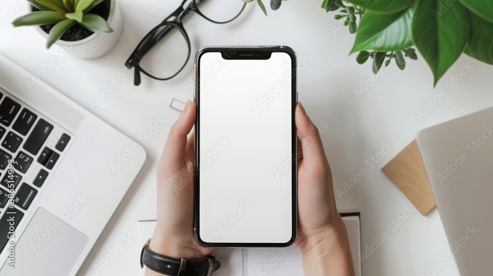 cell phone blank screen mockup woman hand holding , blank screen phone ...